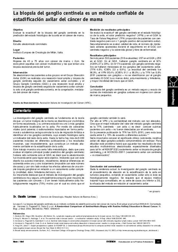 (PDF) La biopsia del ganglio centinela es un método confiable de ...