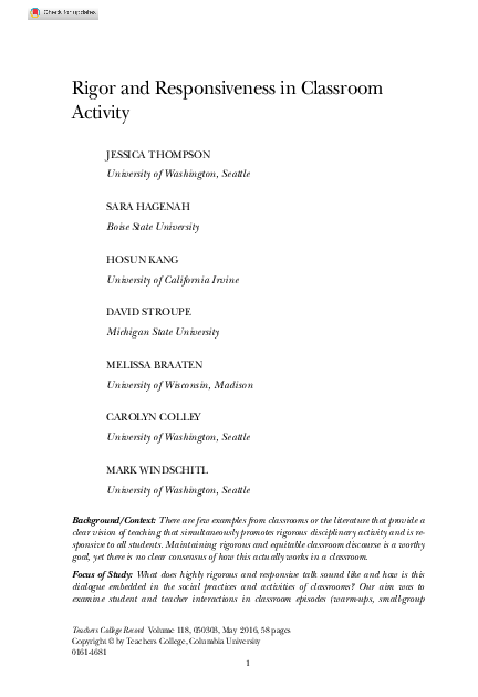(PDF) Rigor and Responsiveness in Classroom Activity