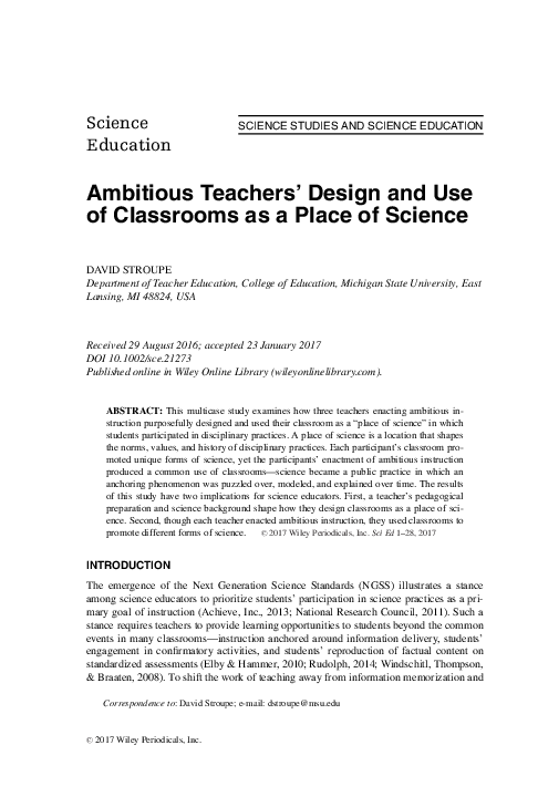 (PDF) Ambitious Teachers’ Design and Use of Classrooms as a Place of ...