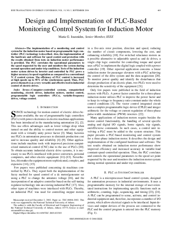 Pdf Design And Implementation Of Plc Based Monitoring Control System For Induction Motor