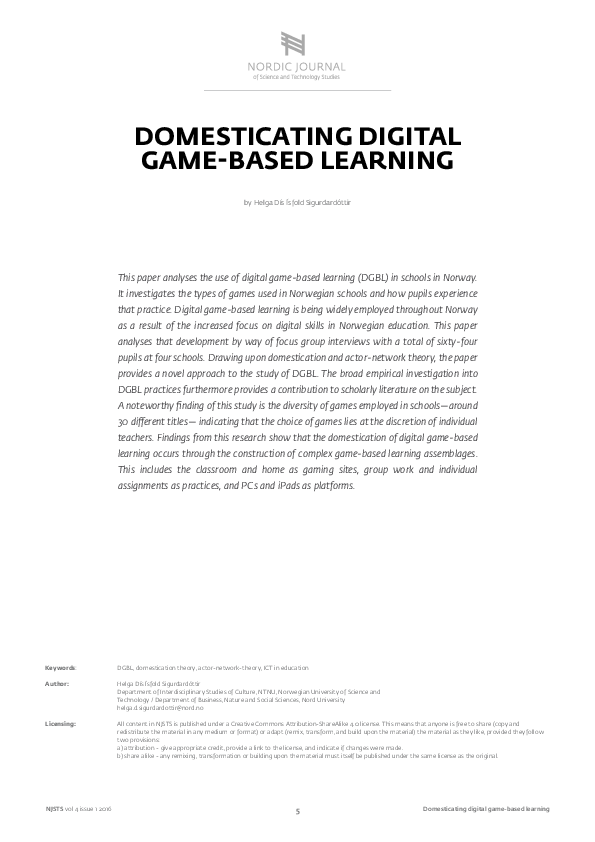 (PDF) Domesticating Digital Game-based Learning