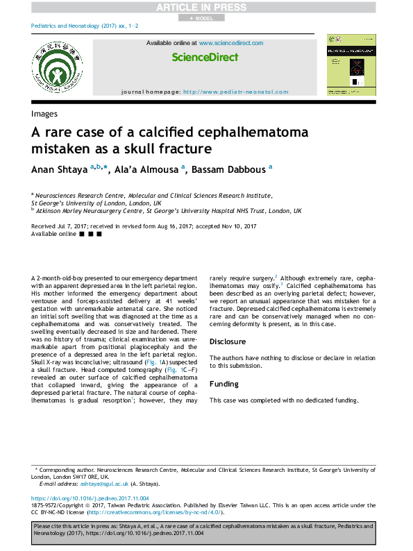 (PDF) A rare case of a calcified cephalhematoma mistaken as a skull ...