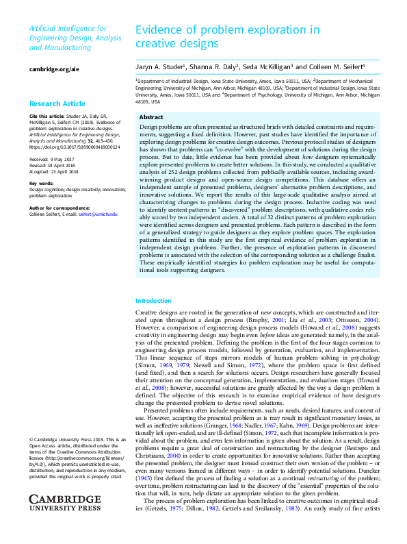 (PDF) Evidence of problem exploration in creative designs
