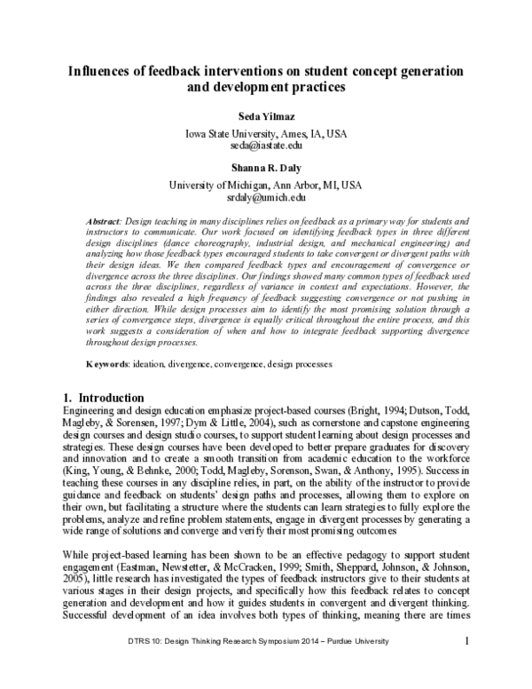 (PDF) Influences of feedback interventions on student concept generation and development practices