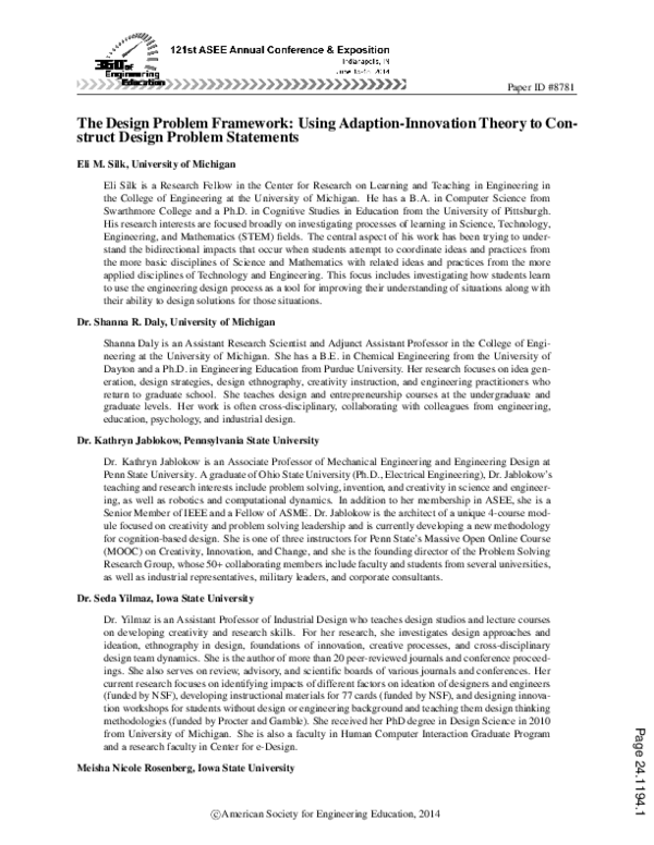 (PDF) The Design Problem Framework: Using Adaption-Innovation Theory to ...