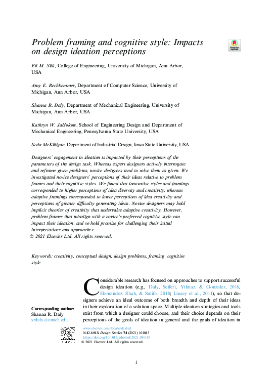 (PDF) Problem framing and cognitive style: Impacts on design ideation ...