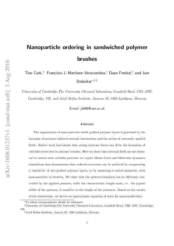 (PDF) Controlling Nanoparticle Organization in Polymer Sandwiches