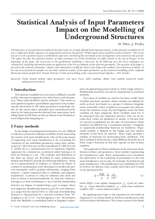 (PDF) Statistical Analysis of Input Parameters Impact on the Modelling of Underground Structures