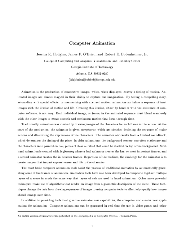 (PDF) Computer Animation