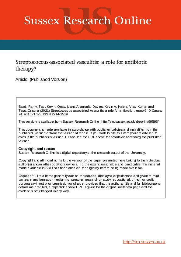 (PDF) Streptococcus-associated vasculitis: A role for antibiotic therapy?