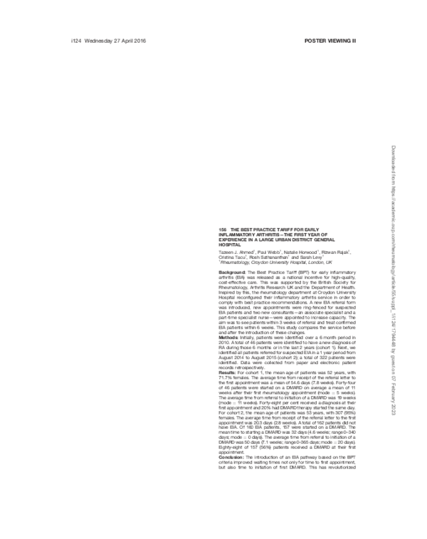 (PDF) 156 The Best Practice Tariff for Early Inflammatory Arthritis—The ...