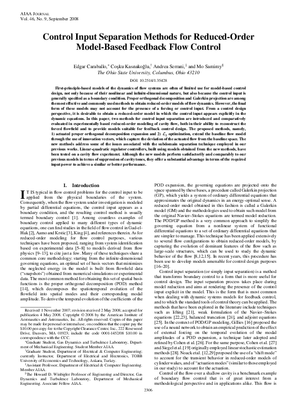 (PDF) Control Input Separation Methods for Reduced-Order Model-Based Feedback Flow Control