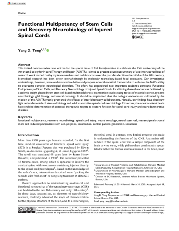 (PDF) Functional Multipotency of Stem Cells and Recovery Neurobiology ...