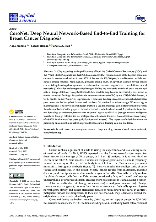 (PDF) CoroNet: Deep Neural Network-Based End-to-End Training for Breast Cancer Diagnosis