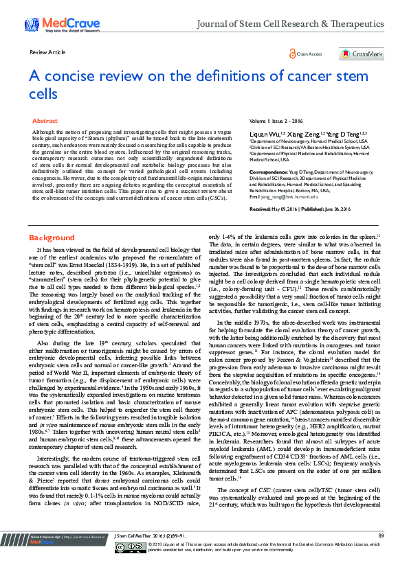 (PDF) A Concise Review on the Definitions of Cancer Stem Cells