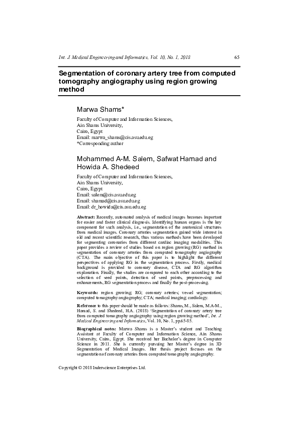 (PDF) Segmentation of coronary artery tree from computed tomography ...