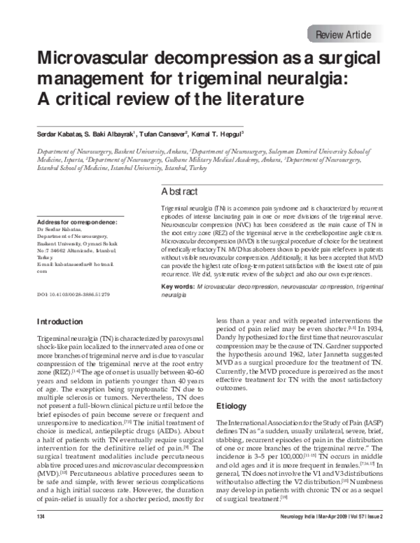 (PDF) Microvascular decompression as a surgical management for ...