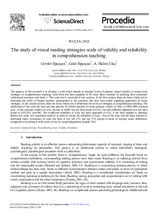 (PDF) The study of visual reading strategies scale of validity and reliability in comprehension ...