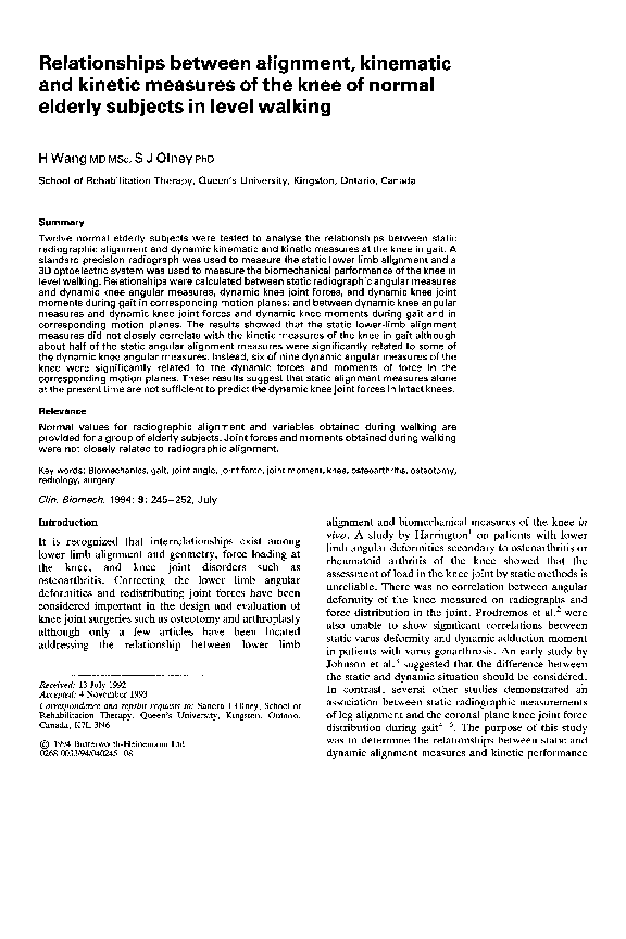 (PDF) Relationships between alignment, kinematic and kinetic measures ...