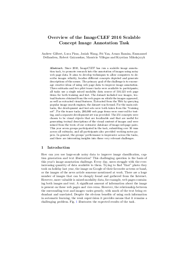 (PDF) Overview of the ImageCLEF 2016 Scalable Concept Image Annotation Task