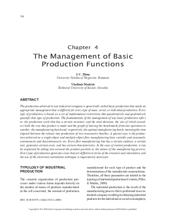 (PDF) The Management of Basic Production Functions