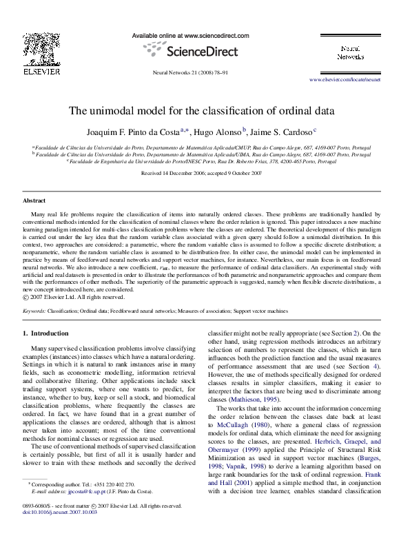 (PDF) The unimodal model for the classification of ordinal data