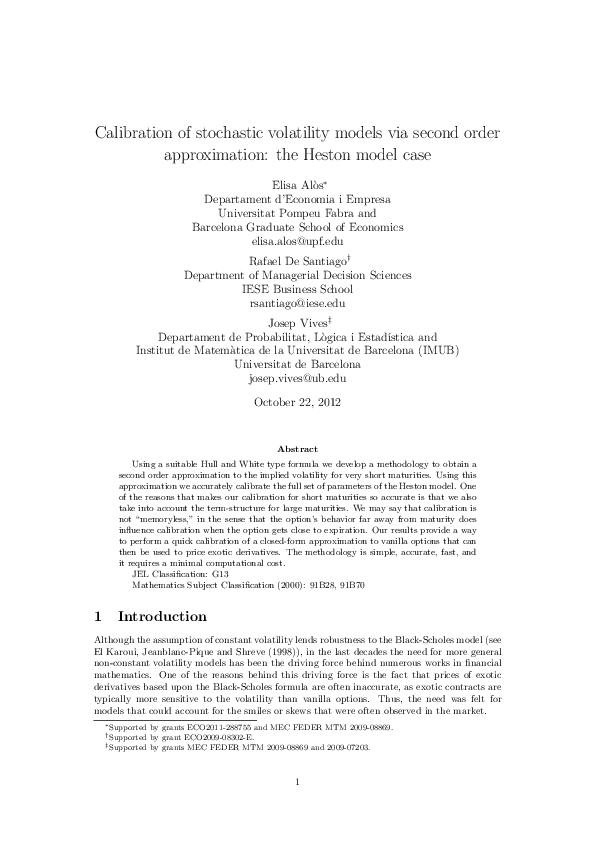 Pdf Calibration Of Stochastic Volatility Models Via Second Order