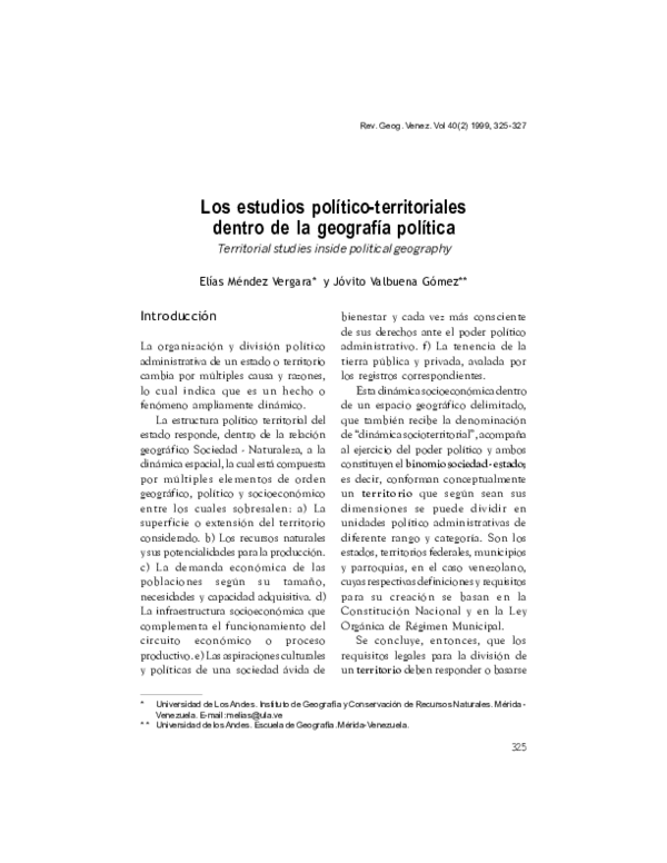 (PDF) Los estudios políticos territoriales dentro de la geografía política