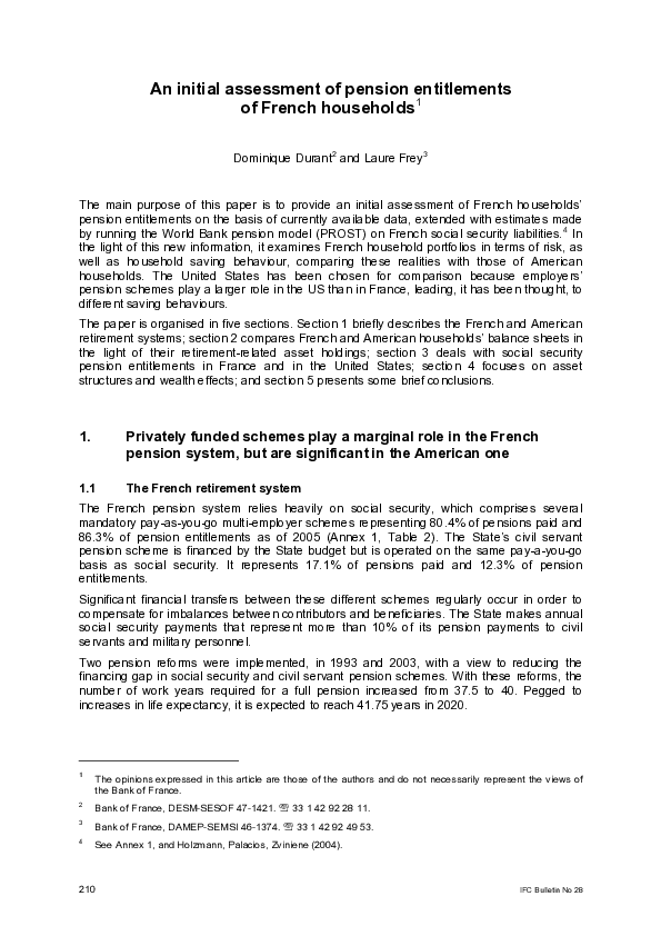(PDF) An initial assessment of pension entitlements of French households