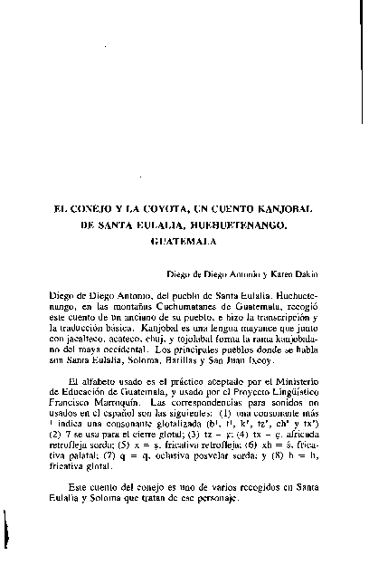 (PDF) El conejo y la coyota, un cuento kanjobal de Santa Eulalia ...