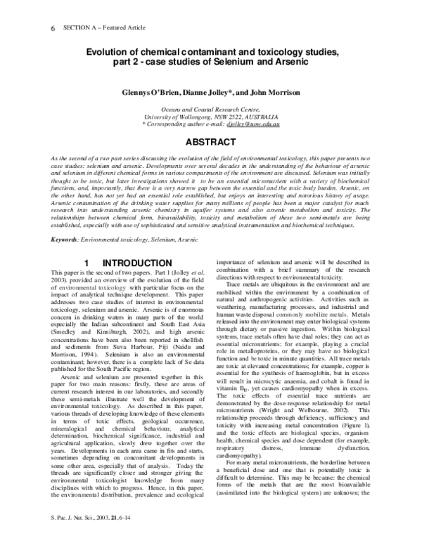 (PDF) Case Studies on Selenium and Arsenic in Environmental Toxicology