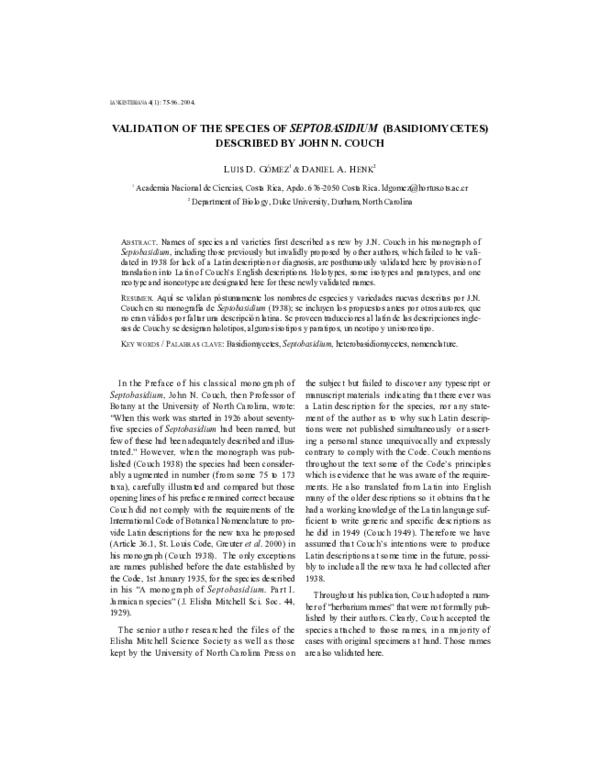 (PDF) Validation of the species of Septobasidium (Basidiomycetes ...