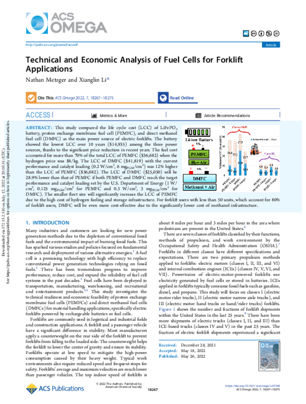 (PDF) Technical and Economic Analysis of Fuel Cells for Forklift ...