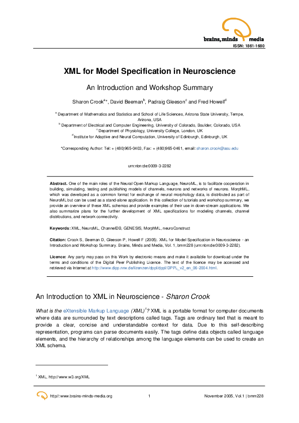 (PDF) XML for model specification in neuroscience | Sharon Crook - Academia.edu
