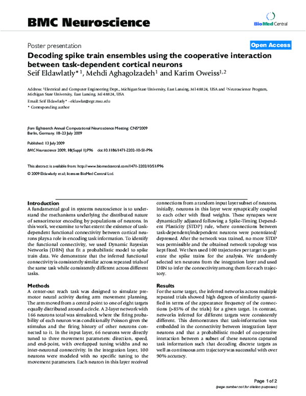 (PDF) Decoding spike train ensembles using the cooperative interaction between task-dependent ...