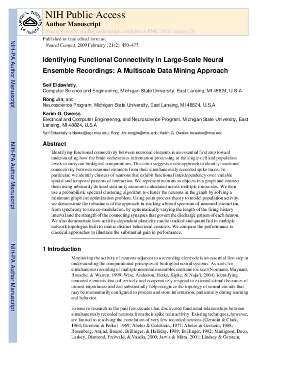 Pdf Identifying Functional Connectivity In Large Scale Neural Ensemble Recordings A
