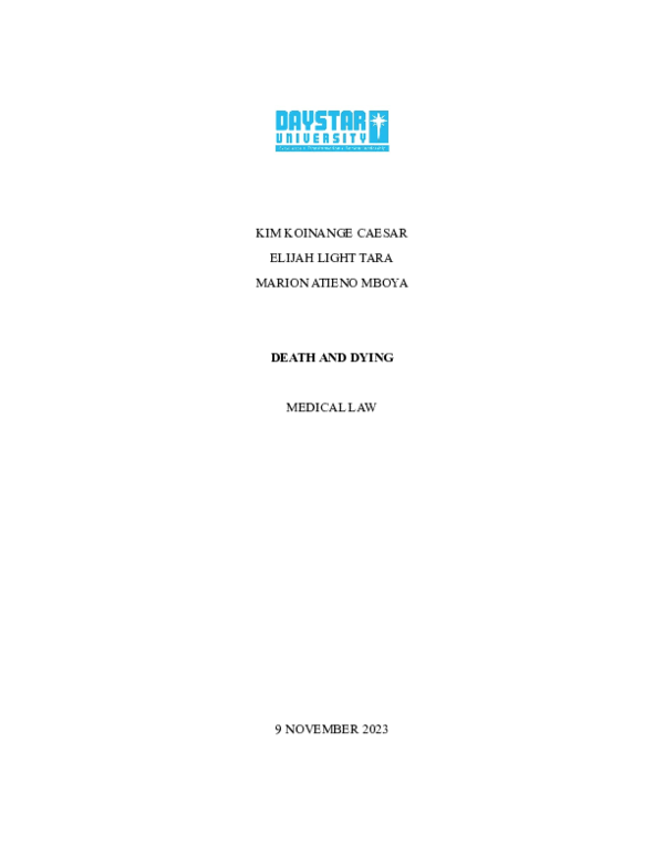 (DOC) DEATH, DYING AND EUTHANASIA IN MEDICAL LAW