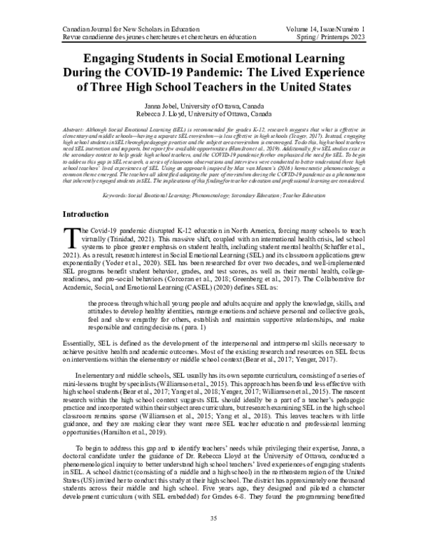 (PDF) Engaging Students in Social Emotional Learning During the COVID ...