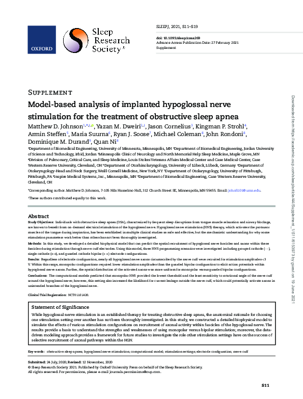 (PDF) Model-based analysis of implanted hypoglossal nerve stimulation for the treatment of ...