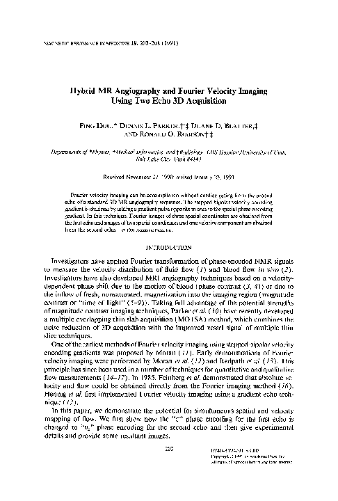(PDF) Hybrid MR angiography and Fourier velocity imaging using two echo 3D acquisition
