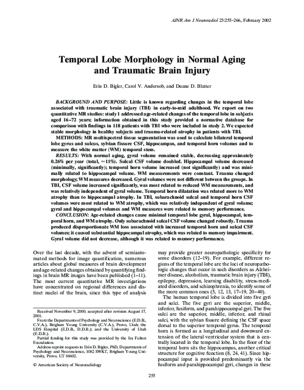 (PDF) Temporal lobe morphology in normal aging and traumatic brain injury
