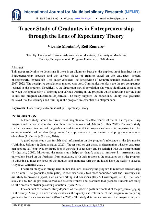 (PDF) Tracer Study of Graduates in Entrepreneurship through the Lens of ...