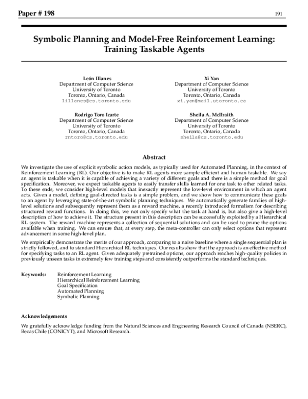 (PDF) Symbolic Planning and Model-Free Reinforcement Learning: Training Taskable Agents