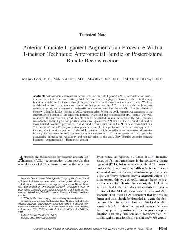 (PDF) Anterior Cruciate Ligament Augmentation Procedure With a 1 ...