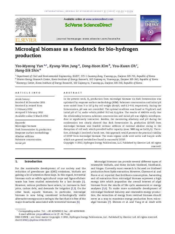 (PDF) Microalgal biomass as a feedstock for bio-hydrogen production