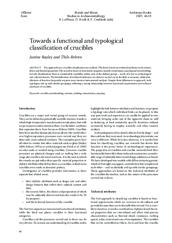 (PDF) Towards a functional and typological classification of crucibles