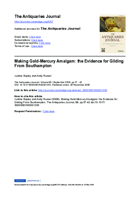 (PDF) Making Gold-Mercury Amalgam: the Evidence for Gilding From ...