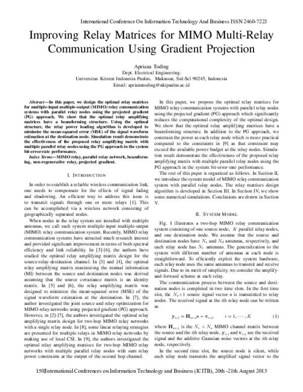 Pdf Improving Relay Matrices For Mimo Multi Relay Communication Using Gradient Projection