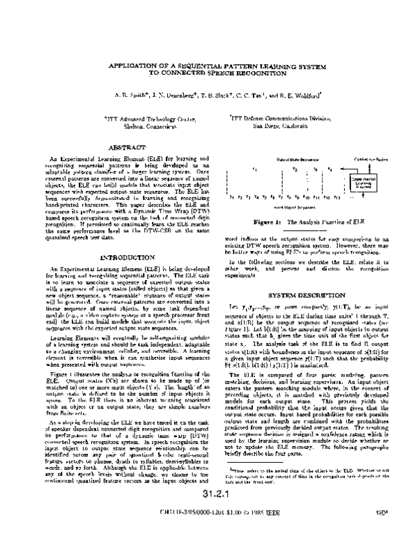 (PDF) Application of a sequential pattern learning system to connected speech recognition