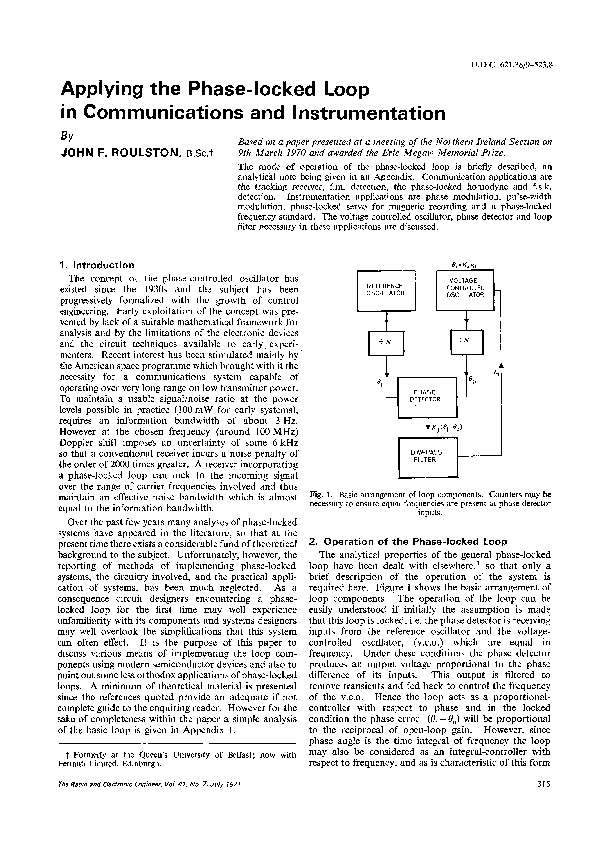 (PDF) Applying the phase-locked loop in communications and instrumentation